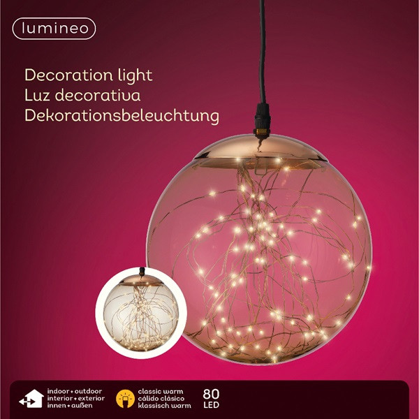 Lichtbol kerst | Lumineo | Ø 20 cm (80 Micro leds, Amber, Binnen/Buiten) Lumineo Kabelshop.nl